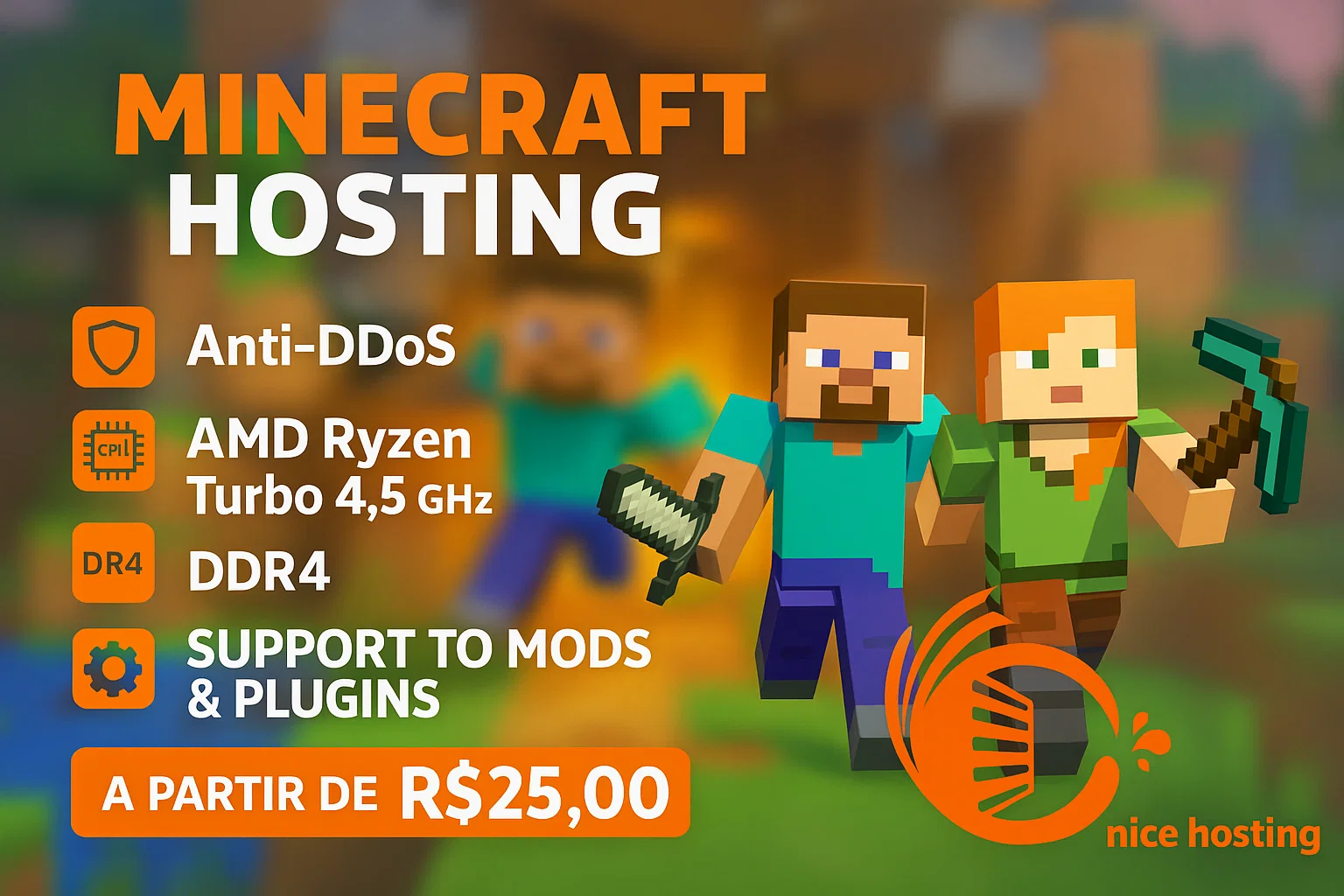 Host Minecraft com Mods e Plugins - Crie seu servidor Minecraft aqui sem pagar muito